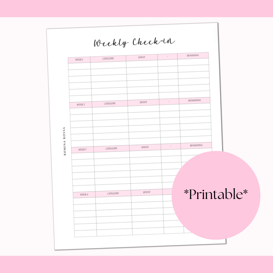 Weekly Check-In Printable | 8.5x11 | PDF Digital Download – Romina Rossa
